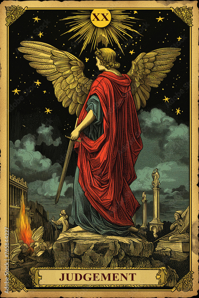 Tarot card n. 20 depicting an angel representing the final judgement ...