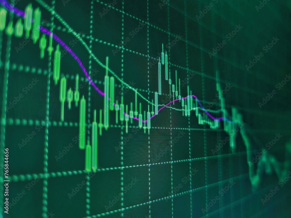 Digital tablet showing charts and diagram. Stock market display board ...
