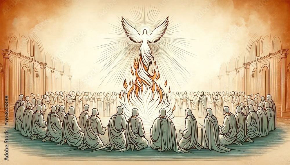 Pentecost. The descent of the Holy Spirit on the Apostles. Digital ...