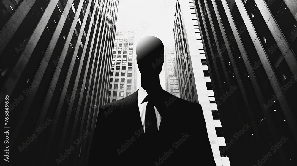 Faceless silhouette in a sleek business suit against a background of ...