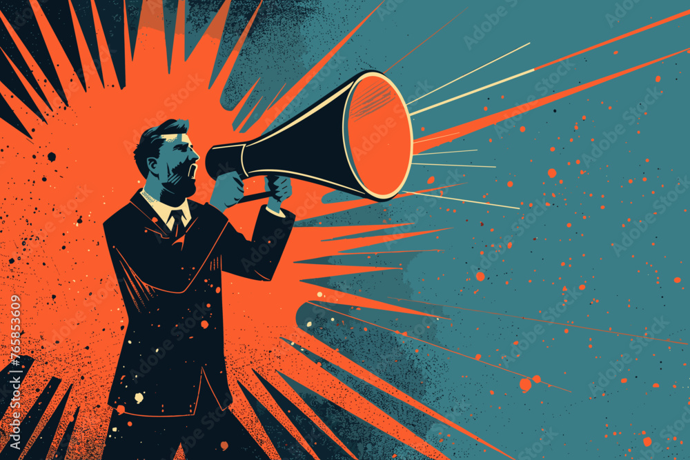 Important Announcement - Business People with Megaphone and Exclamation ...