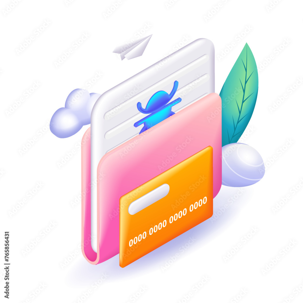 3D Isometric illustration, Cartoon. Folder contains a virus. The file ...