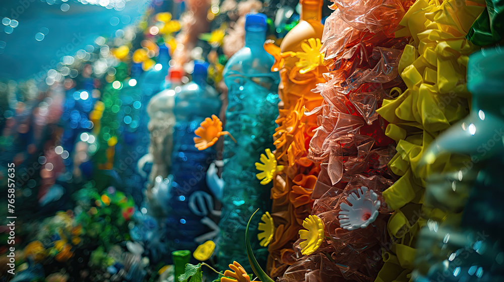 An activist art installation made from recycled plastic, drawing ...