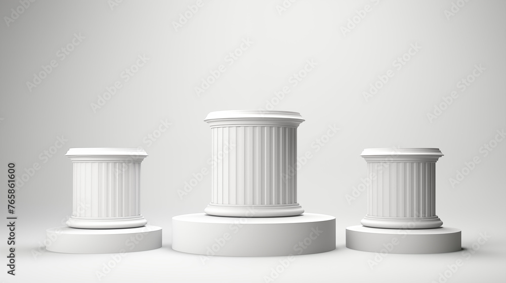 Petits podiums blancs et arrondis sur fond blanc. Piédestal, podium ...