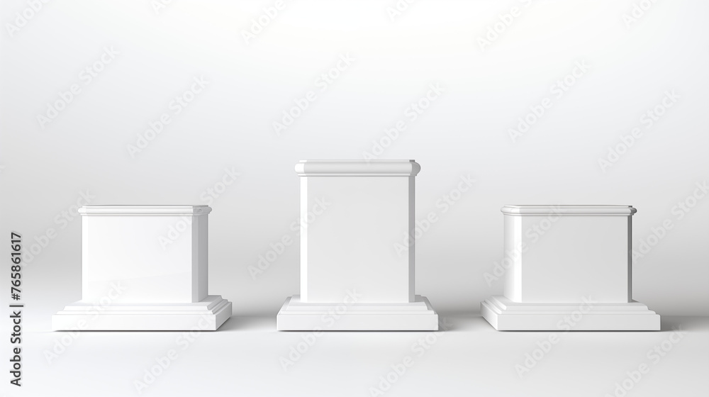 Petits podiums blancs et arrondis sur fond blanc. Piédestal, podium ...