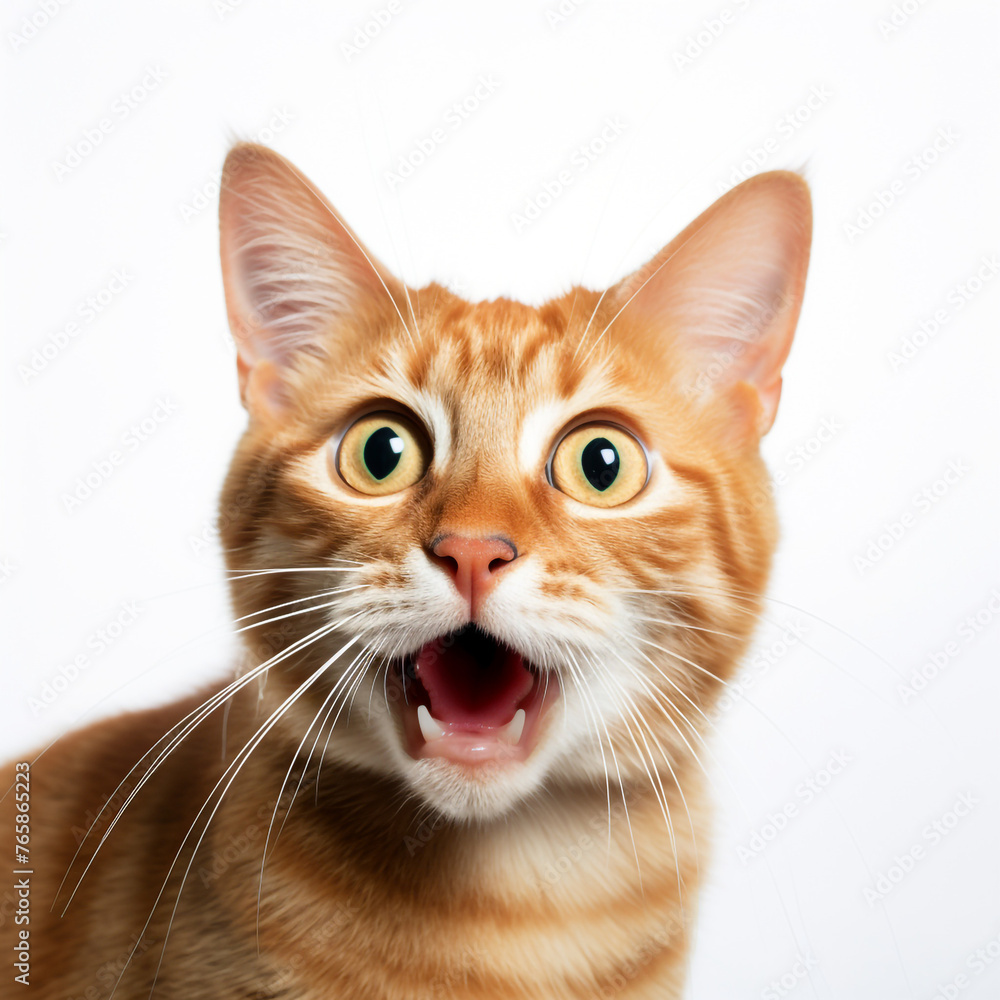 ginger cat with expression of shock and horror on its face, realistic ...