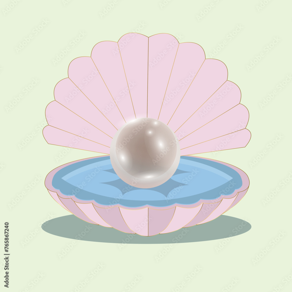 Shell with pearls. Cartoon pearl shell. Underwater pearls in shell ...