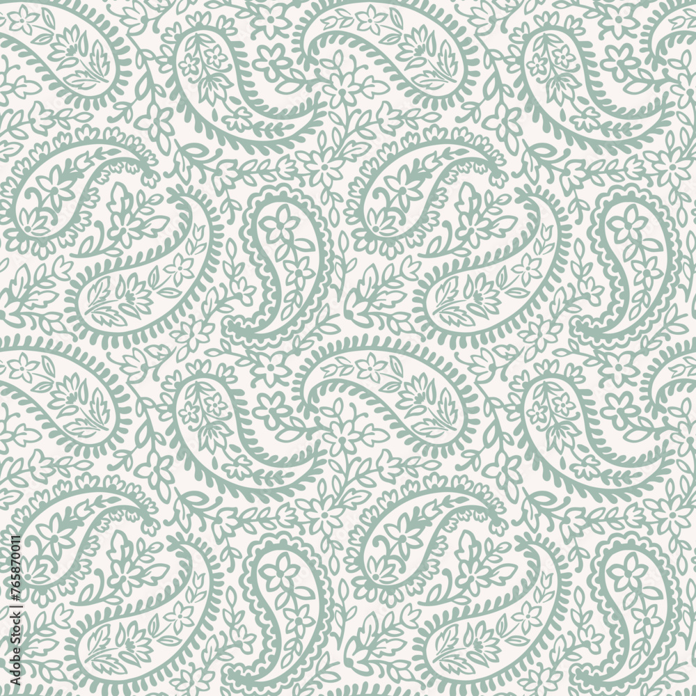 Seamless paisley repeat pattern vector file. Block print. Boho style ...