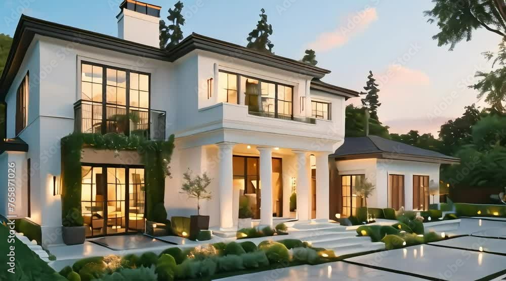 A clean and elegant rural house design featuring an all-white exterior ...