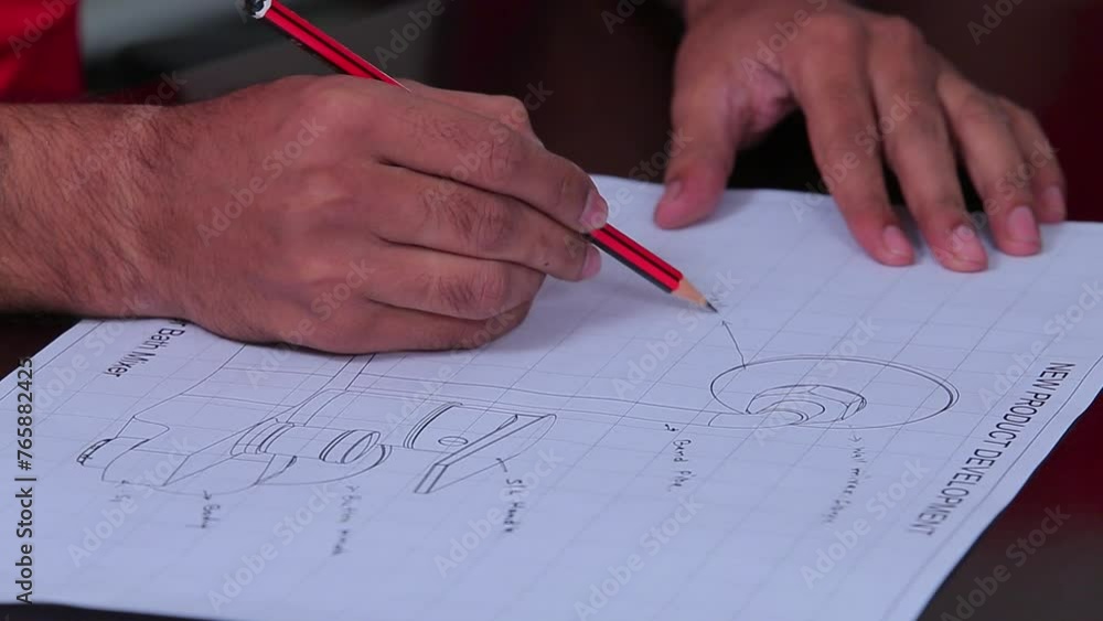 architect drawing an engineering design on a scaled graph paper ...