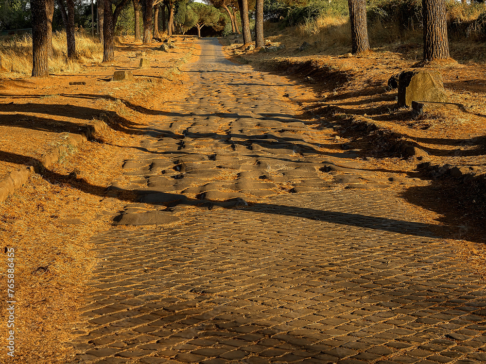 Original paving of the ancient Roman road known as the Via Appia Antica ...