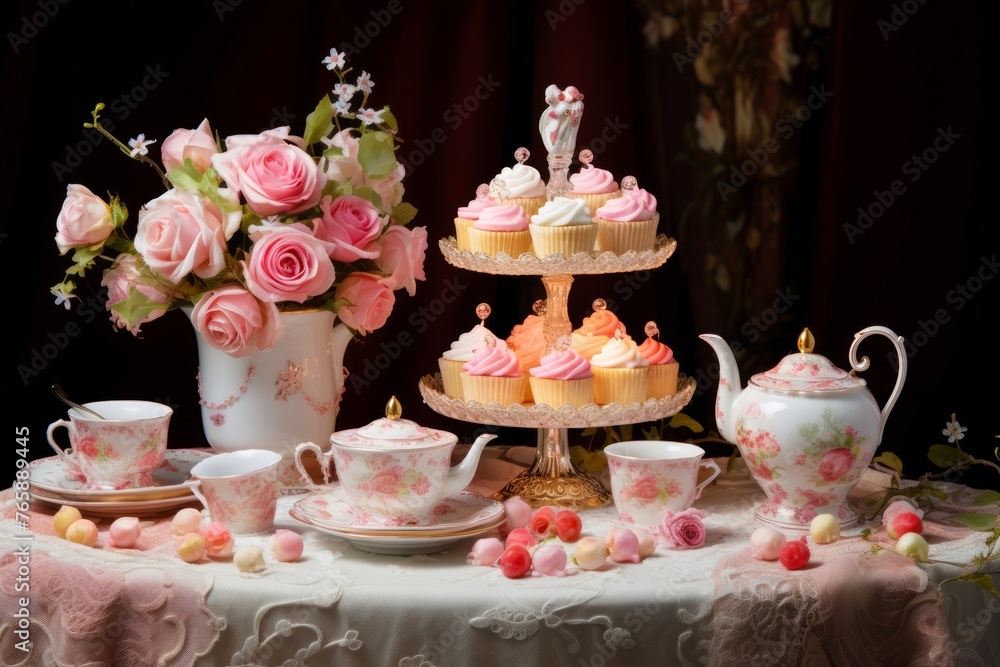 Charming scene featuring a Coquette aesthetic-inspired tea party ...