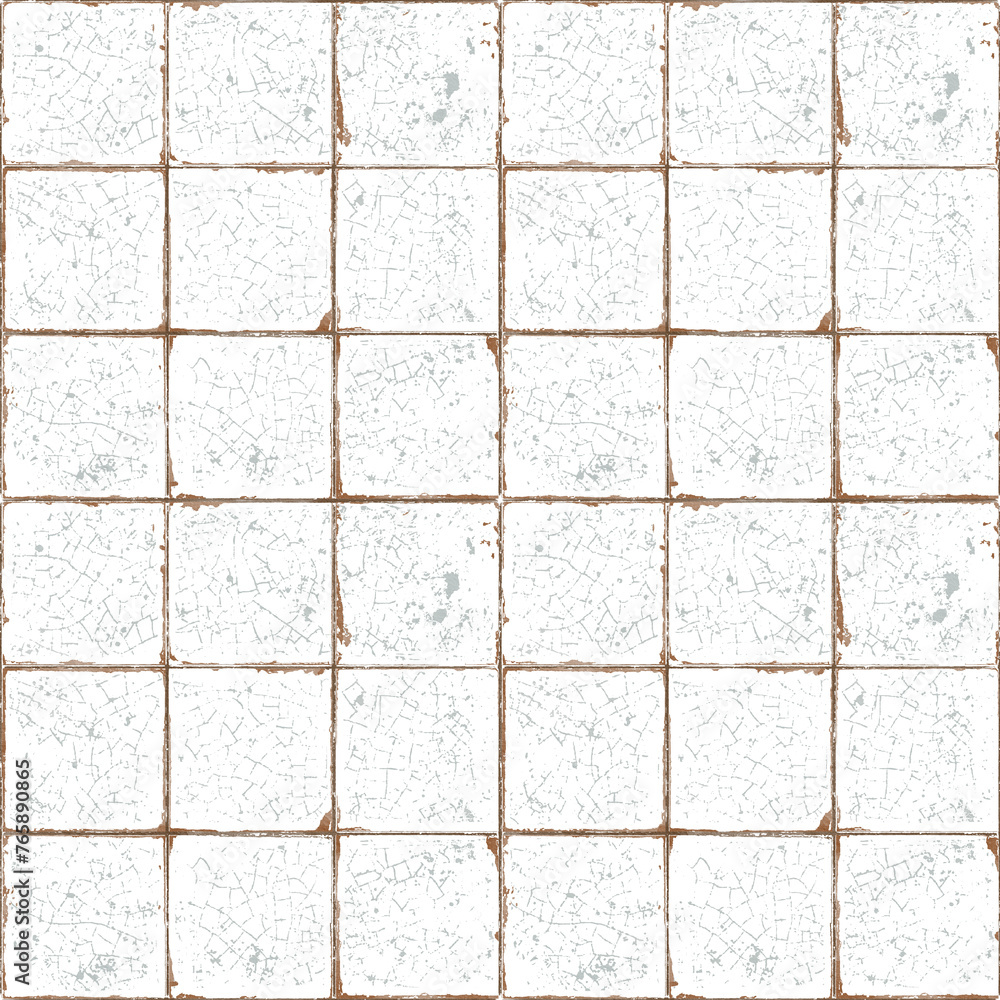 Antique square tile Illustration with chipped edges and cracked glaze ...