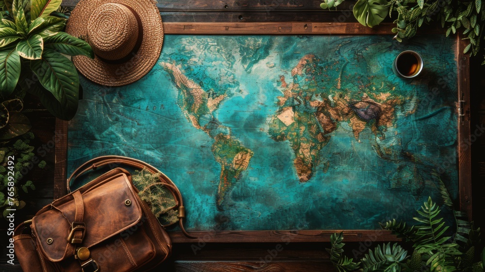 Travel world map from the top view, with copy space, generated with AI ...