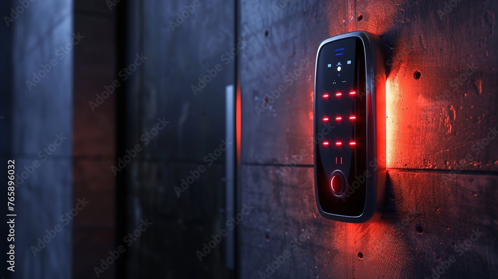 A UHD capture of a sleek and modern doorbell with illuminated touchpad ...