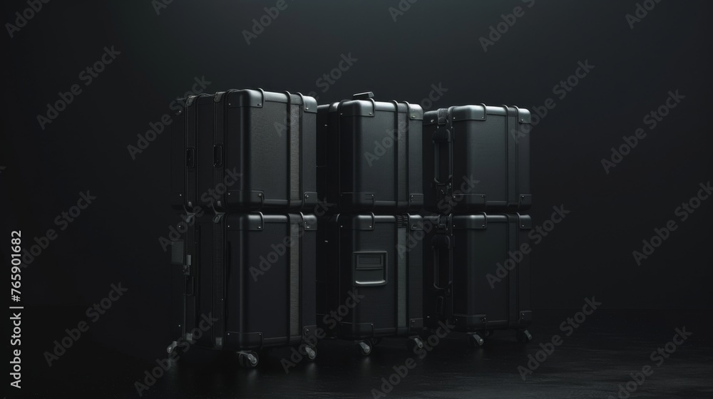 Mockup set of road cases for the filming equipment in the dark minimal ...