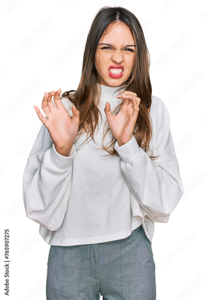 Young brunette woman wearing casual turtleneck sweater disgusted ...
