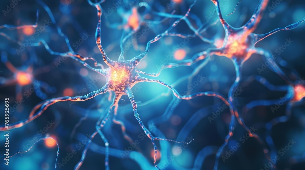 Detailed realistic illustration of human nerve cells, neurons and ...