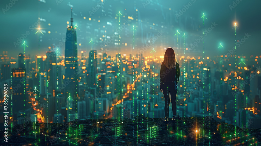 Stock market graphs and economic data visualized with icons of solar ...