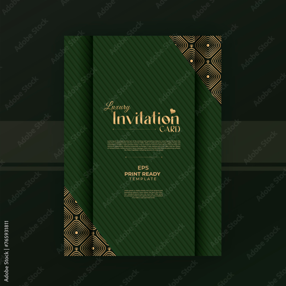 Luxury green Invitation card template, Print Ready Stock Vector | Adobe ...