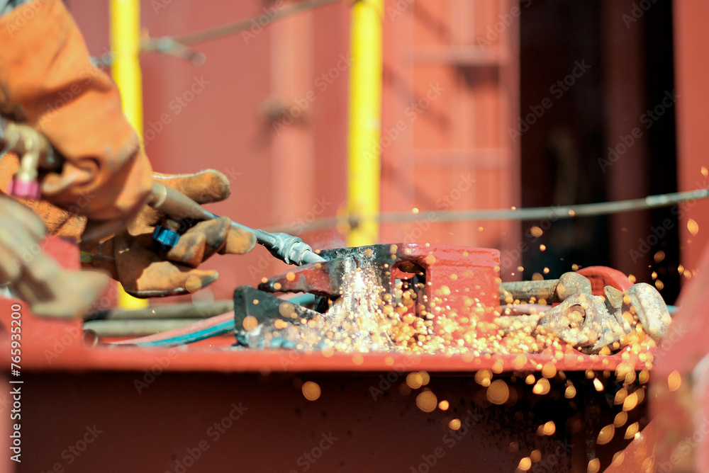 Hot Work Permit Risk Assessment. Certified Welder Man Cutting Metal ...