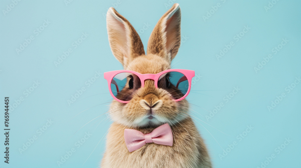 Easter Bunny Cool Vibes: Rabbit Wearing Pink Sunglasses and Stylish Bow ...