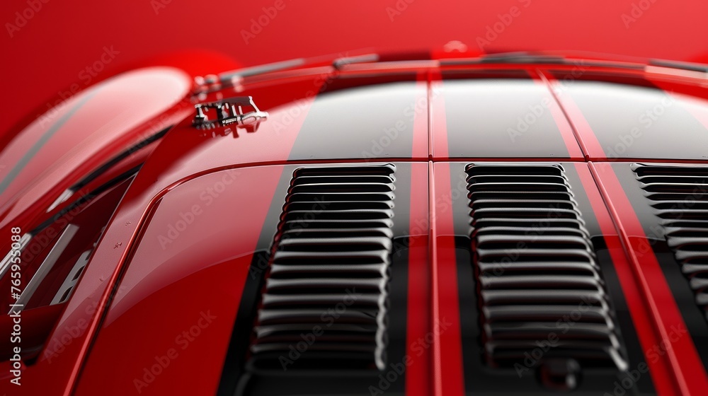Elegant red sports car hood and vent design with flowing lines and ...