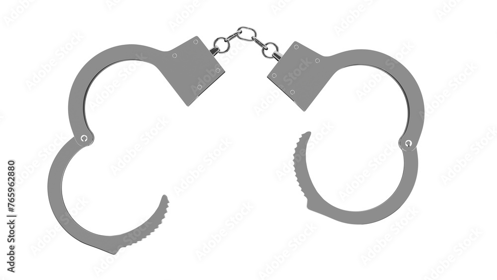 Unlocked steel handcuffs isolated on transparent and white background ...