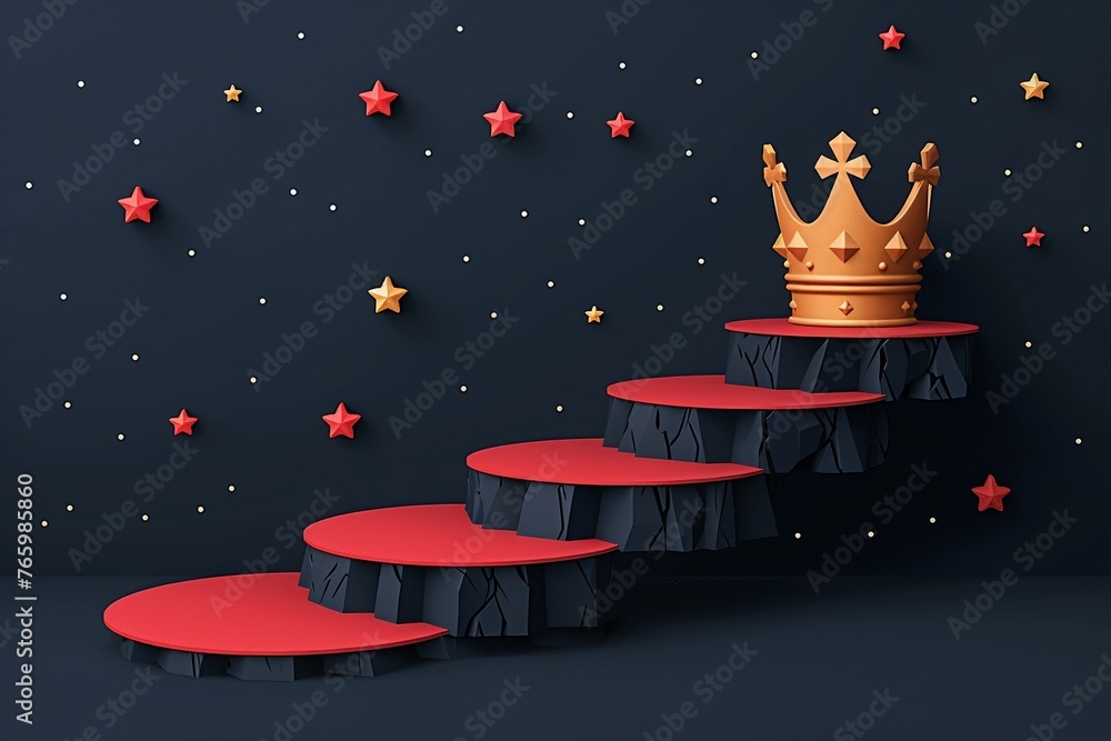A series of steps leading up to a crown, an infographic path showing ...