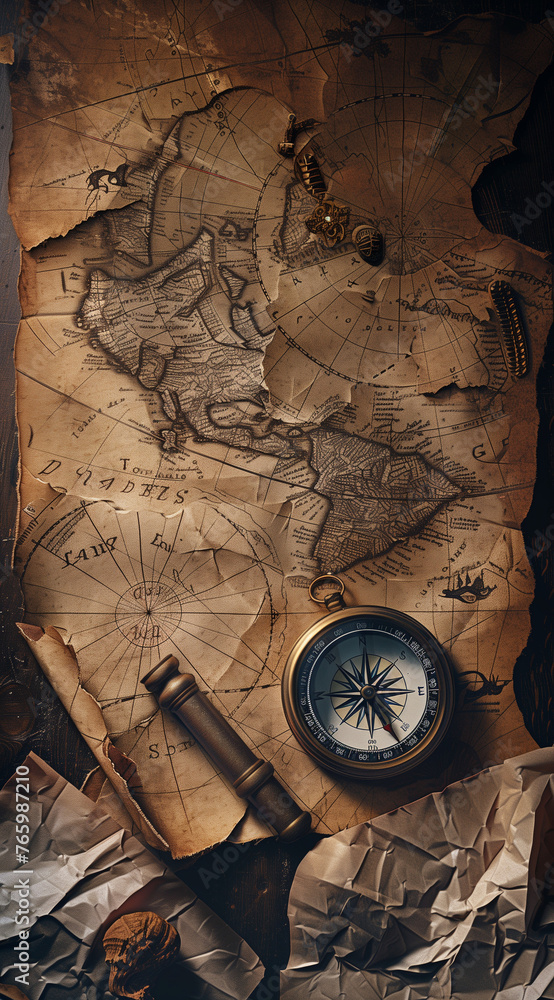 Vintage style map with ancient landmarks and travel symbols, an old ...