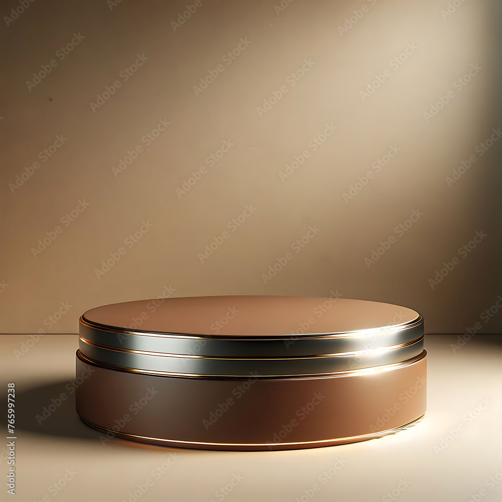 3D empty rounded caramel brown podium. 3D Stage for Cosmetic Product ...