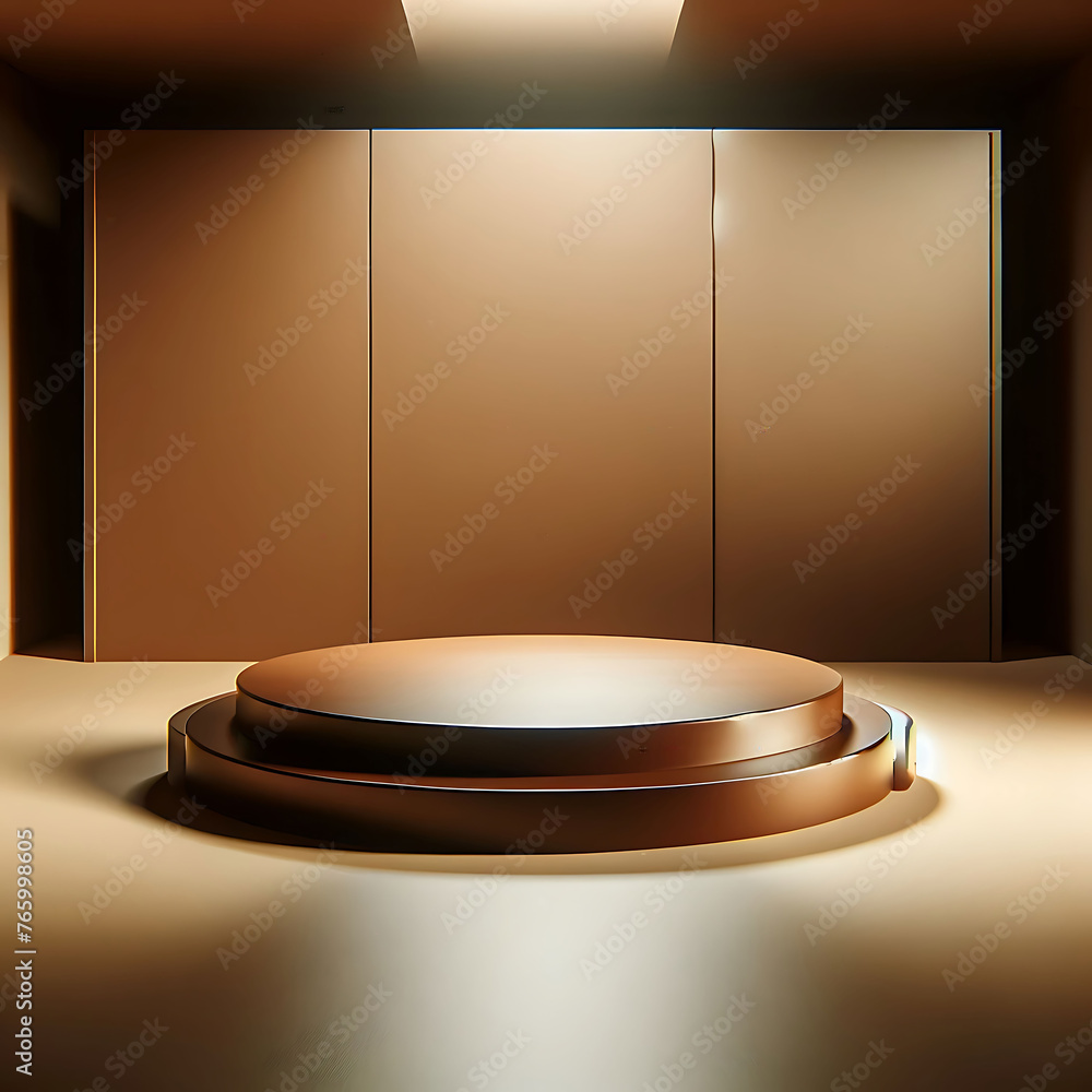 3D empty rounded caramel brown podium. 3D Stage for Cosmetic Product ...
