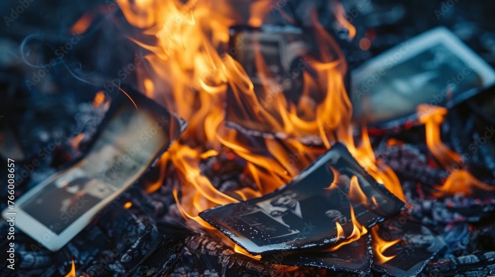 A man, filled with rage and desperation, sets fire to photos of his ex ...