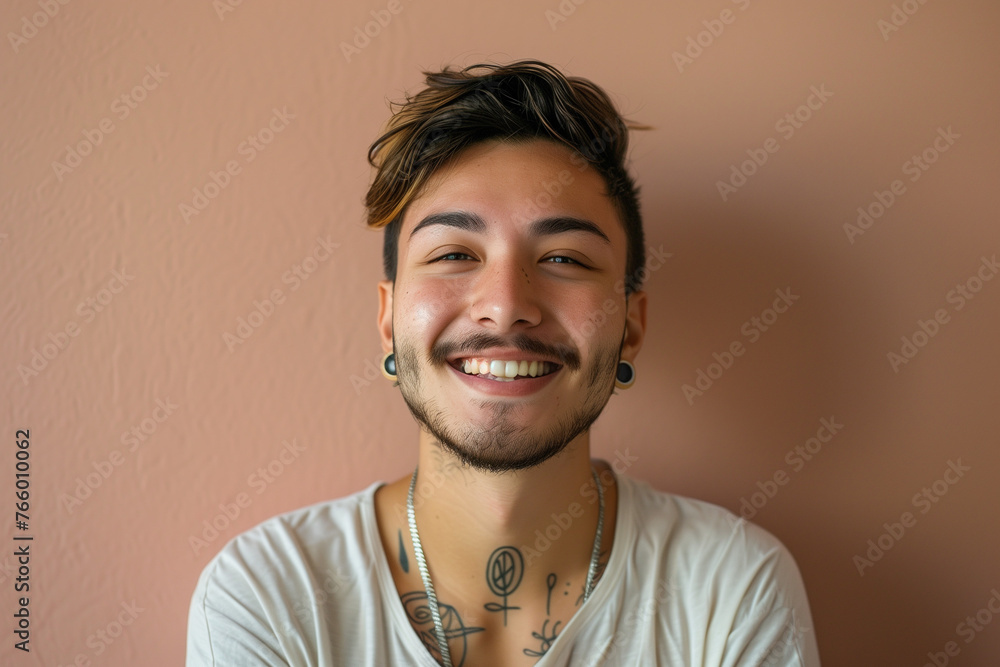 Transsexual man, female-to-male gender transitioned person with a smile ...