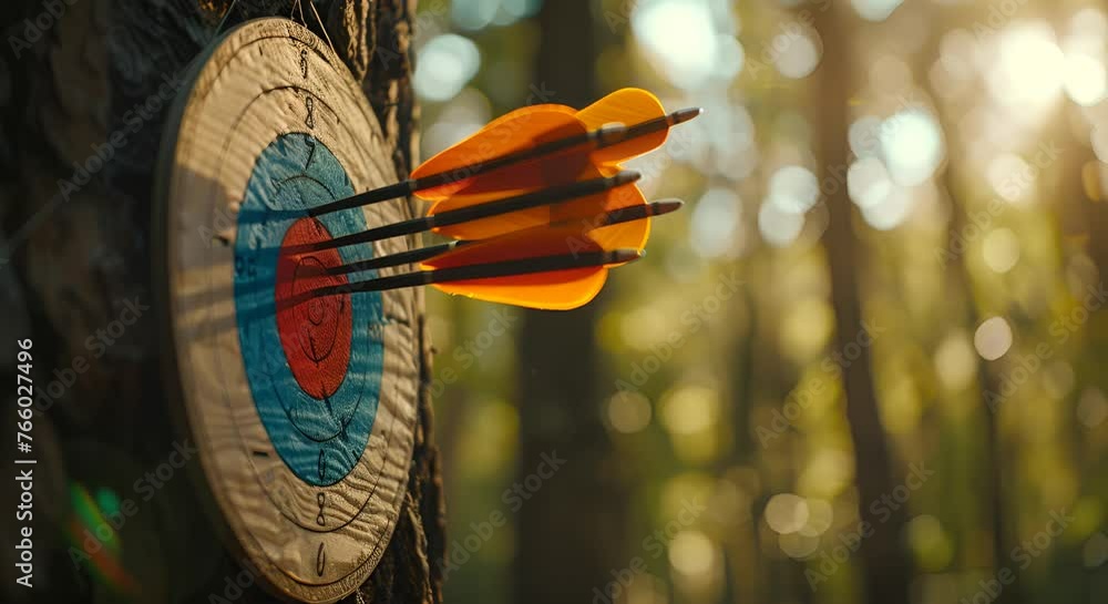 An archery bow and arrows with a target in an outdoor setting Stock ...