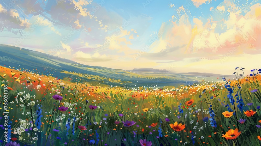The breathtaking view of a wildflower meadow, with a diverse palette of ...