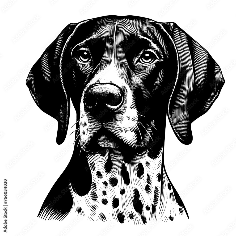 German Shorthaired Pointer dog portrait. Hand Drawn Pen and Ink. Vector ...