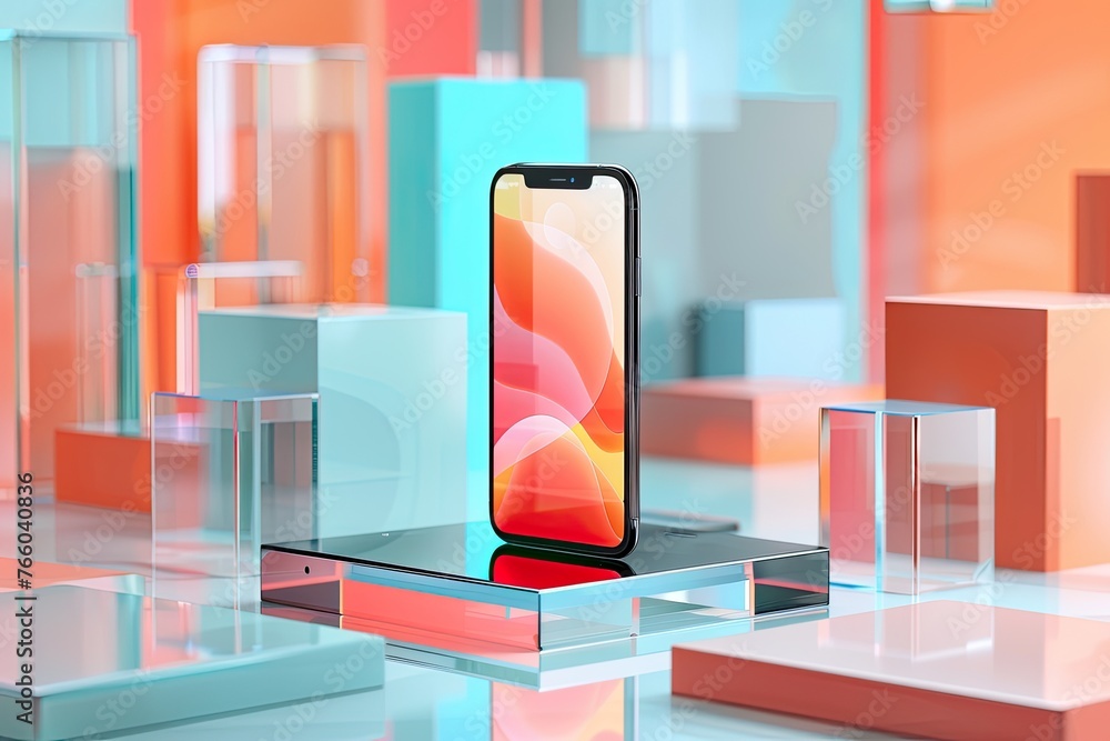 A high-resolution 3D model of a smartphone with an app for virtual art ...