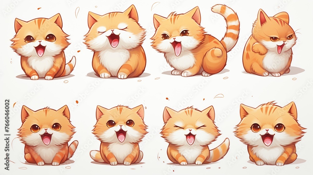 the orange cat orange and white colo fat cat chibi Different emotions ...