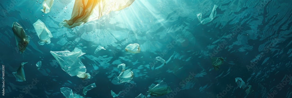 Underwater scene with floating crystal fragments - An undersea scape ...