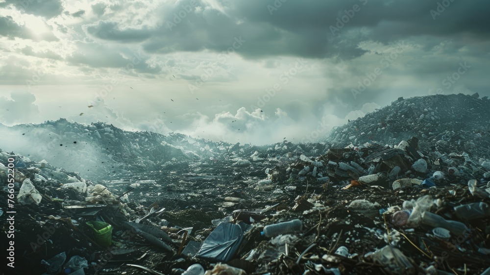 Apocalyptic landscape of a waste dumpsite - A vast and desolate scene ...