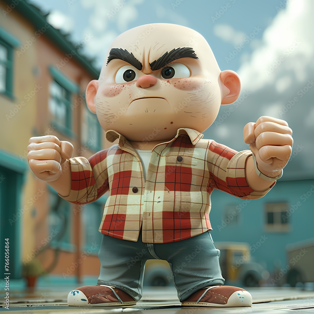 A determined 3D cartoon character illustration flexing its muscles ...