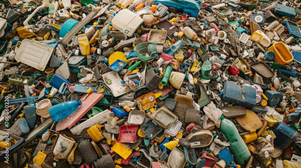 Pile of sorted plastic waste, prepared for recycling. Waste disposal ...