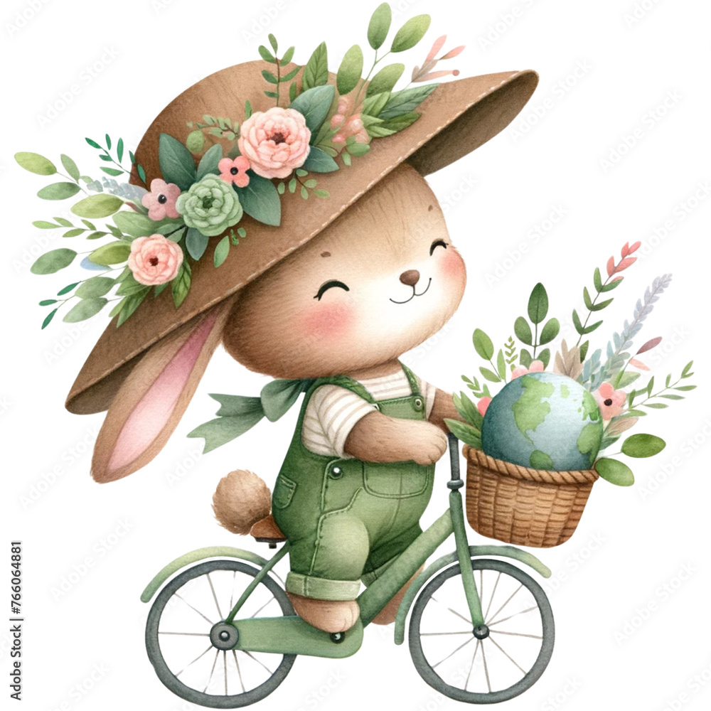 cute watercolor bunny earth day, earth day clipart, cute animal earth ...
