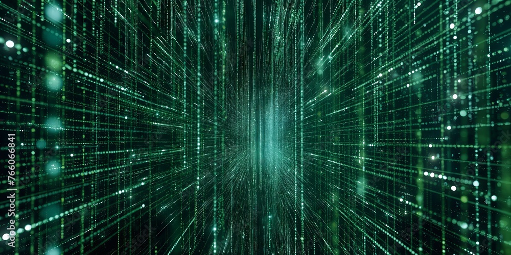 Digital binary code matrix background - 3D rendering of a scientific technology data binary code ...