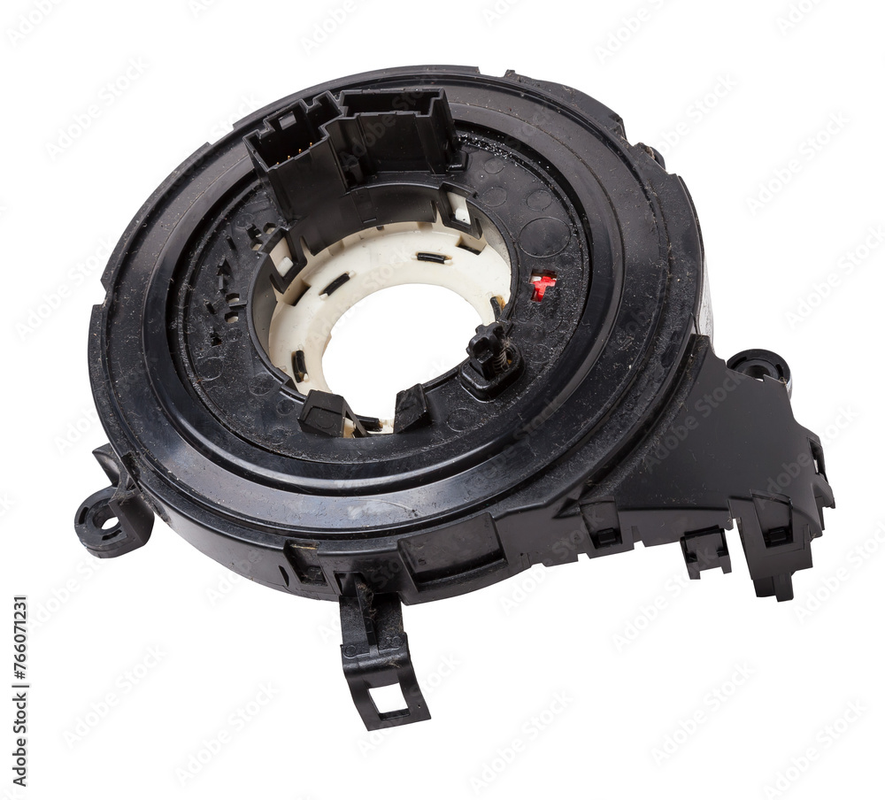 Steering angle sensor disassembled on a white isolated background ...