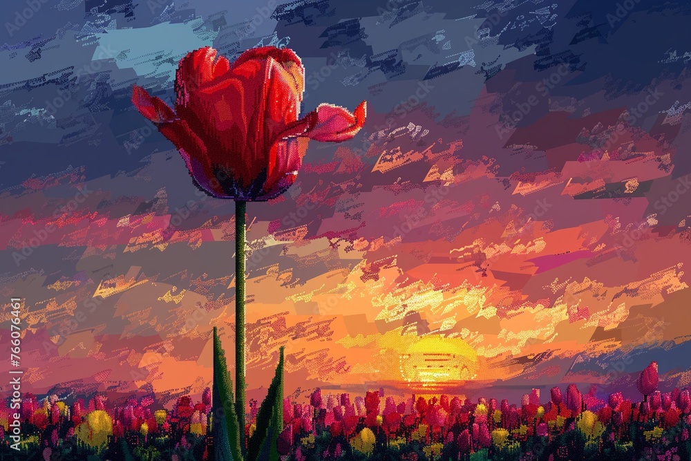 Tulip pixel art opening at dawn animation gentle morning light ...