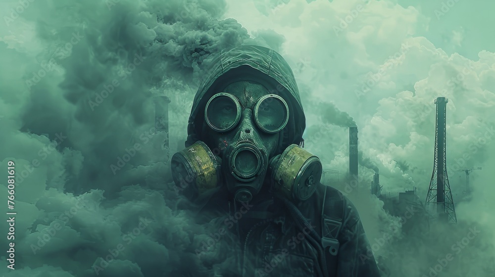 A character in a polluted urban landscape urging viewers to consider ...
