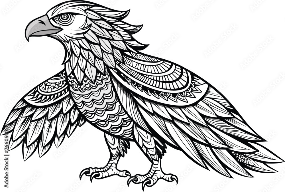 zentangle-eagle--for-coloring-page-on-white-background.eps Stock Vector ...