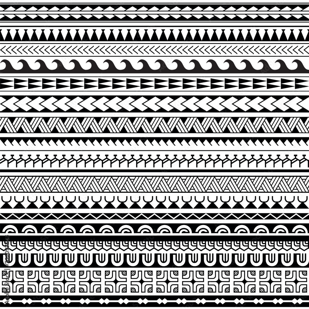 Set of maori polynesian tattoo line bracelets border. Tribal sleeve ...